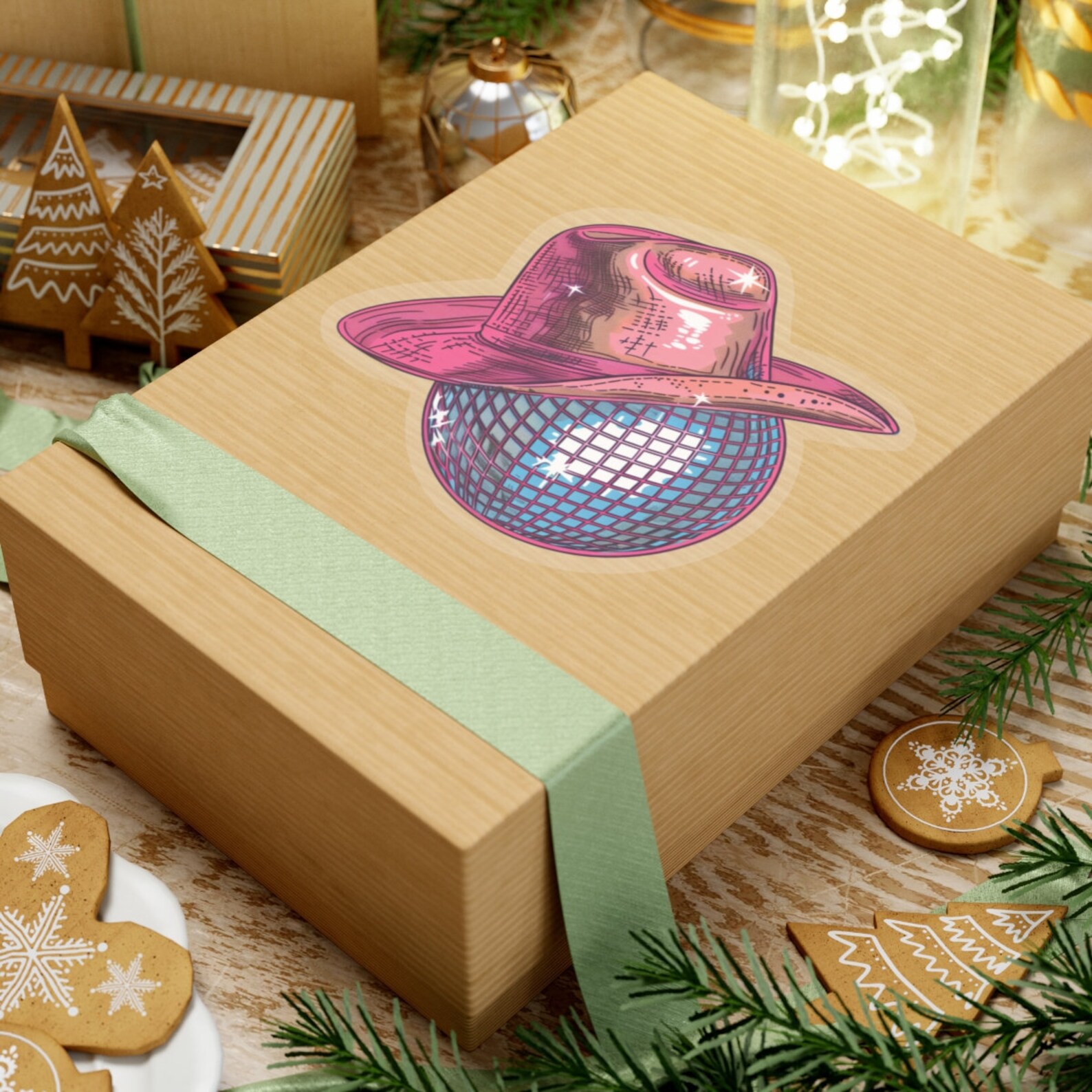 Pink Cowboy Hat Disco Ball Sticker, Cowboy Mirror Ball Sticker, Disco ...