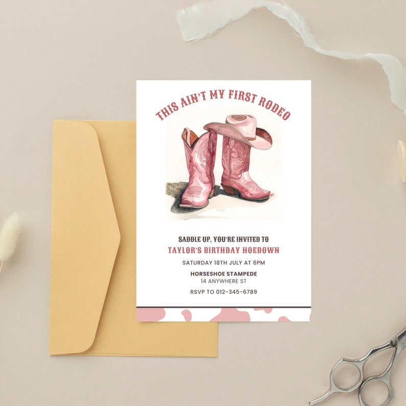 Cowgirl Birthday Invitation, Pink Cowgirl Invite, Rodeo Birthday ...