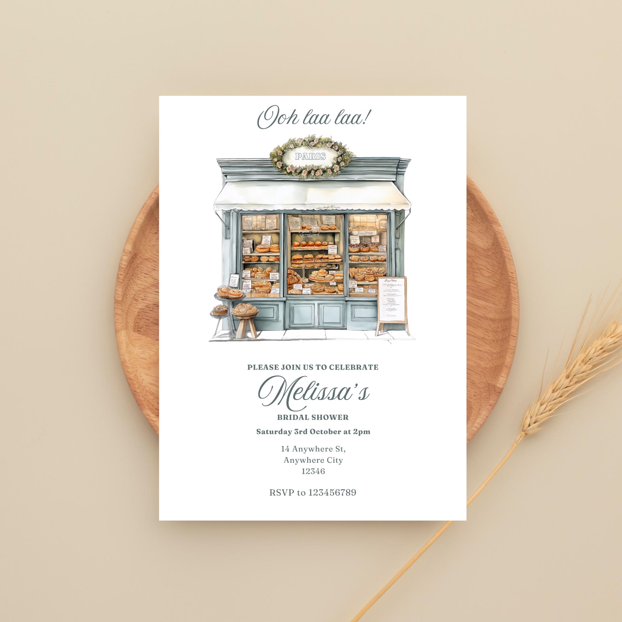 Printable French Patisserie Bridal Shower Invitation, Editable Paris ...