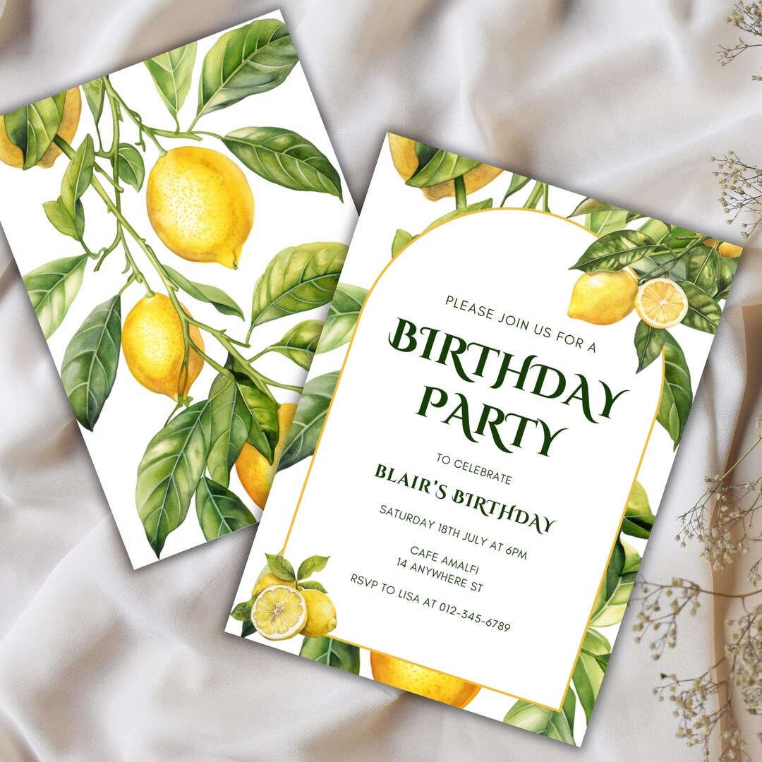 Lemon Invitation, Lemon Birthday Party Invitation, Printable Lemon ...