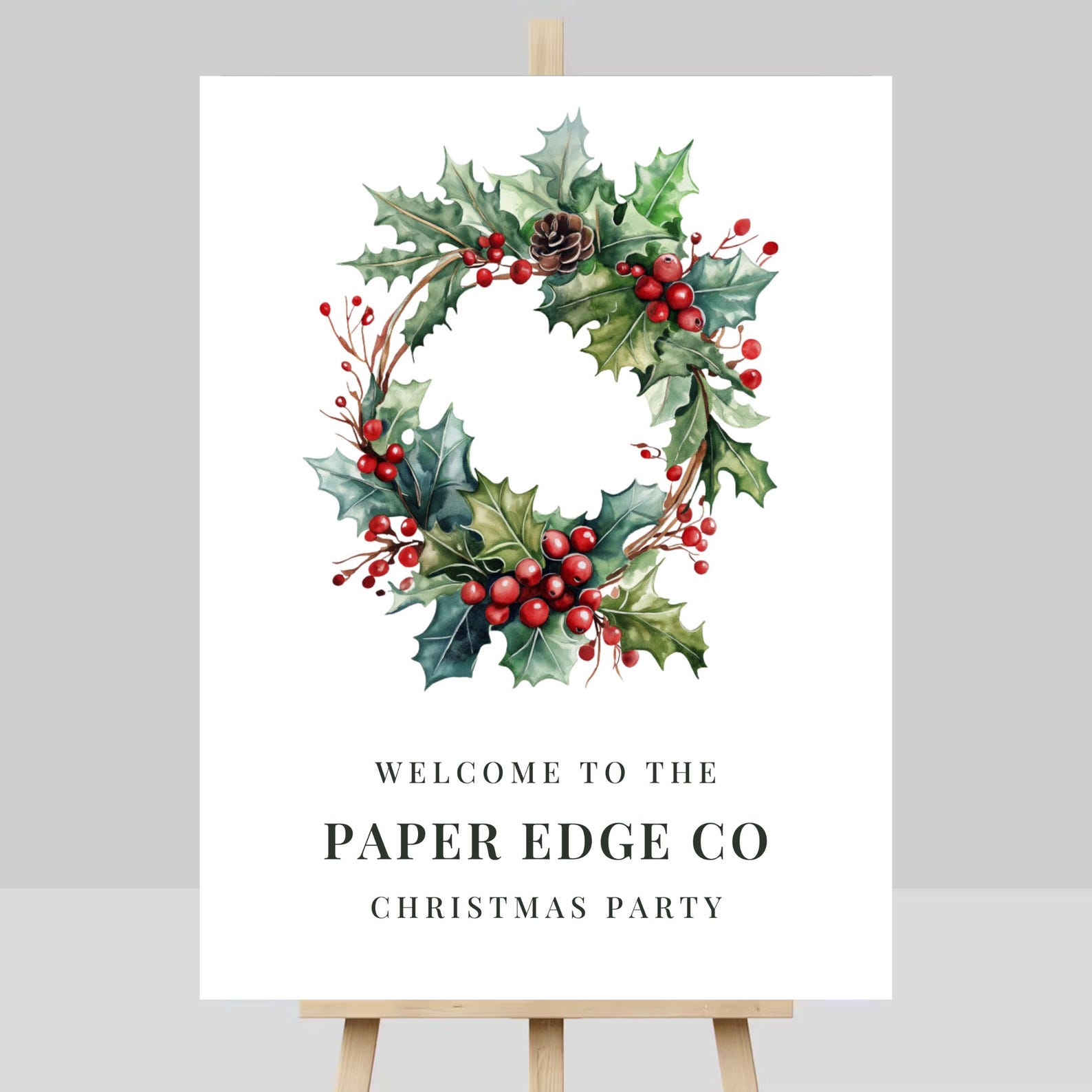 Printable Christmas Welcome Sign, Simple Holly Wreath Sign for ...