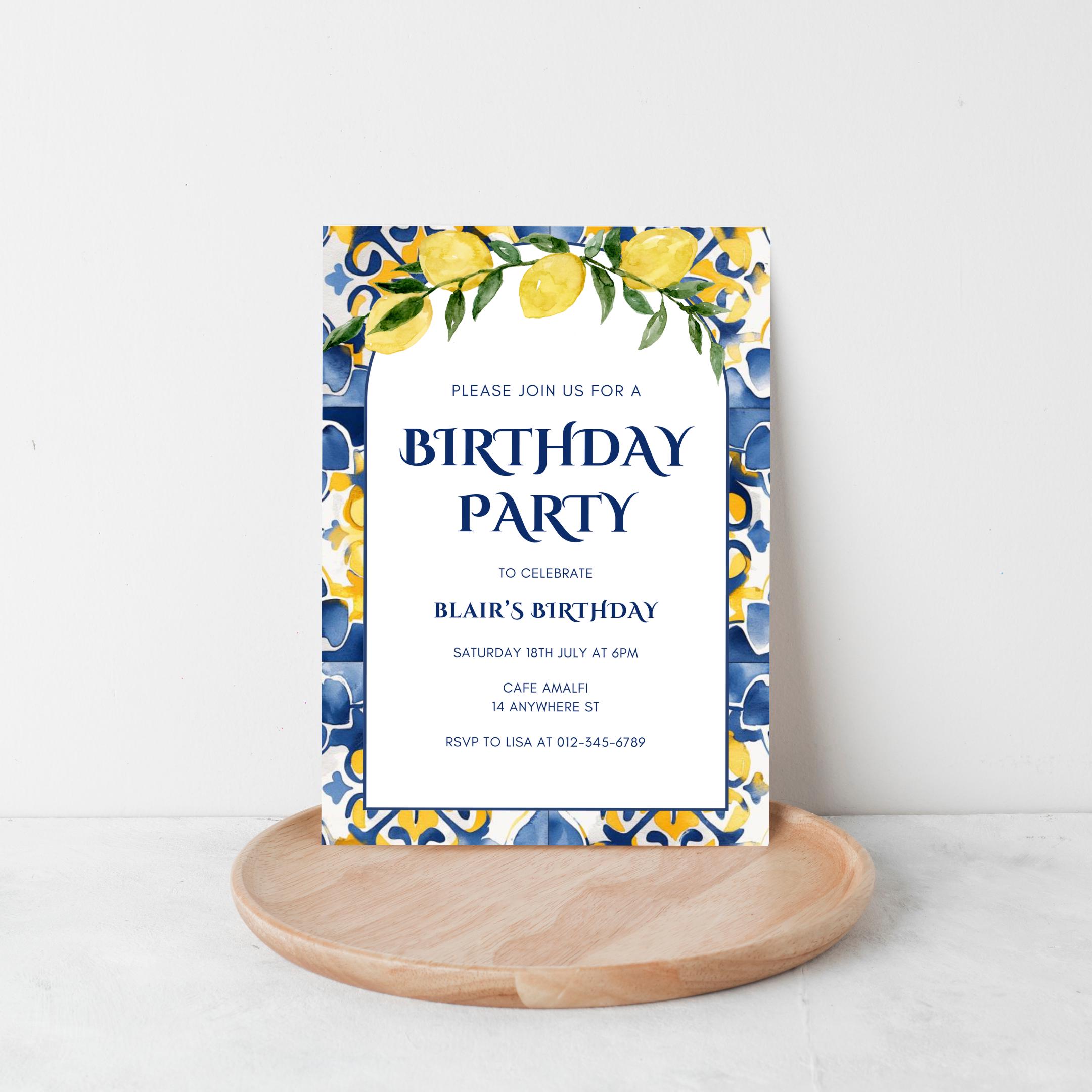 Printable Lemon Invitation for Birthday Party, Editable Lemon Birthday ...