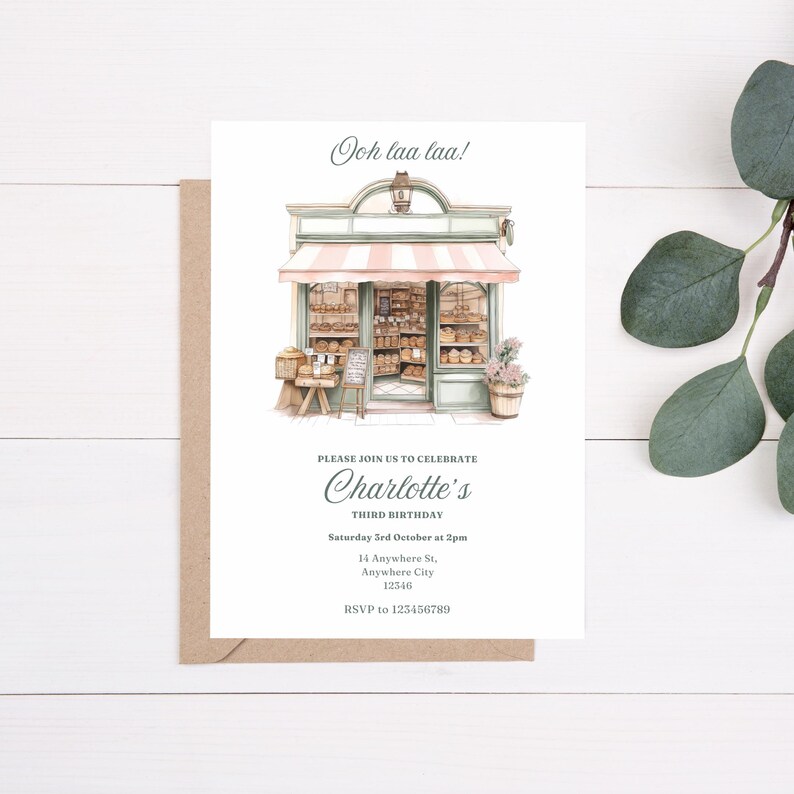 Printable Paris Bakery Invitation, Editable French Patisserie Invite ...