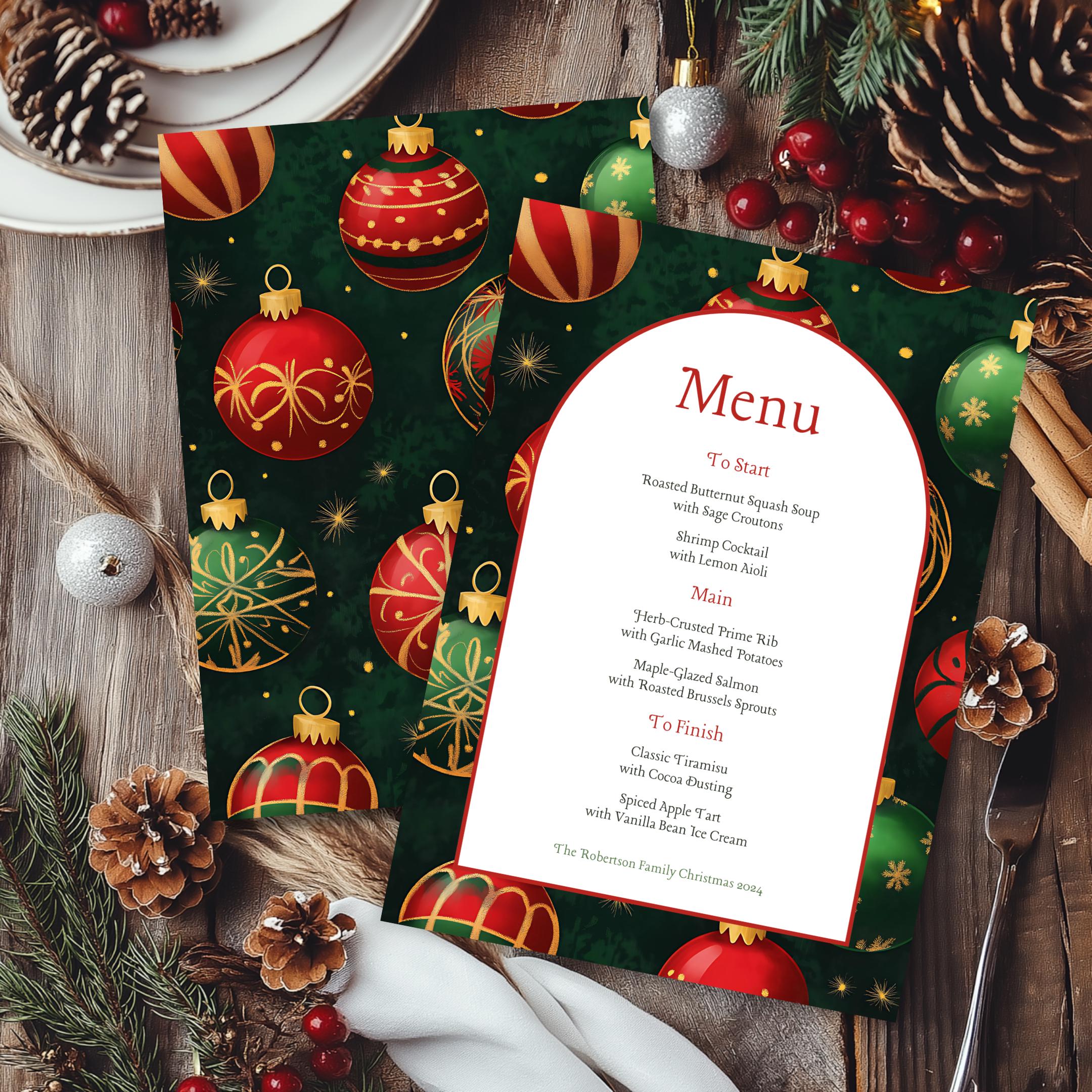 Festive Christmas Menu, Editable Green and Red Christmas Menu, Double ...