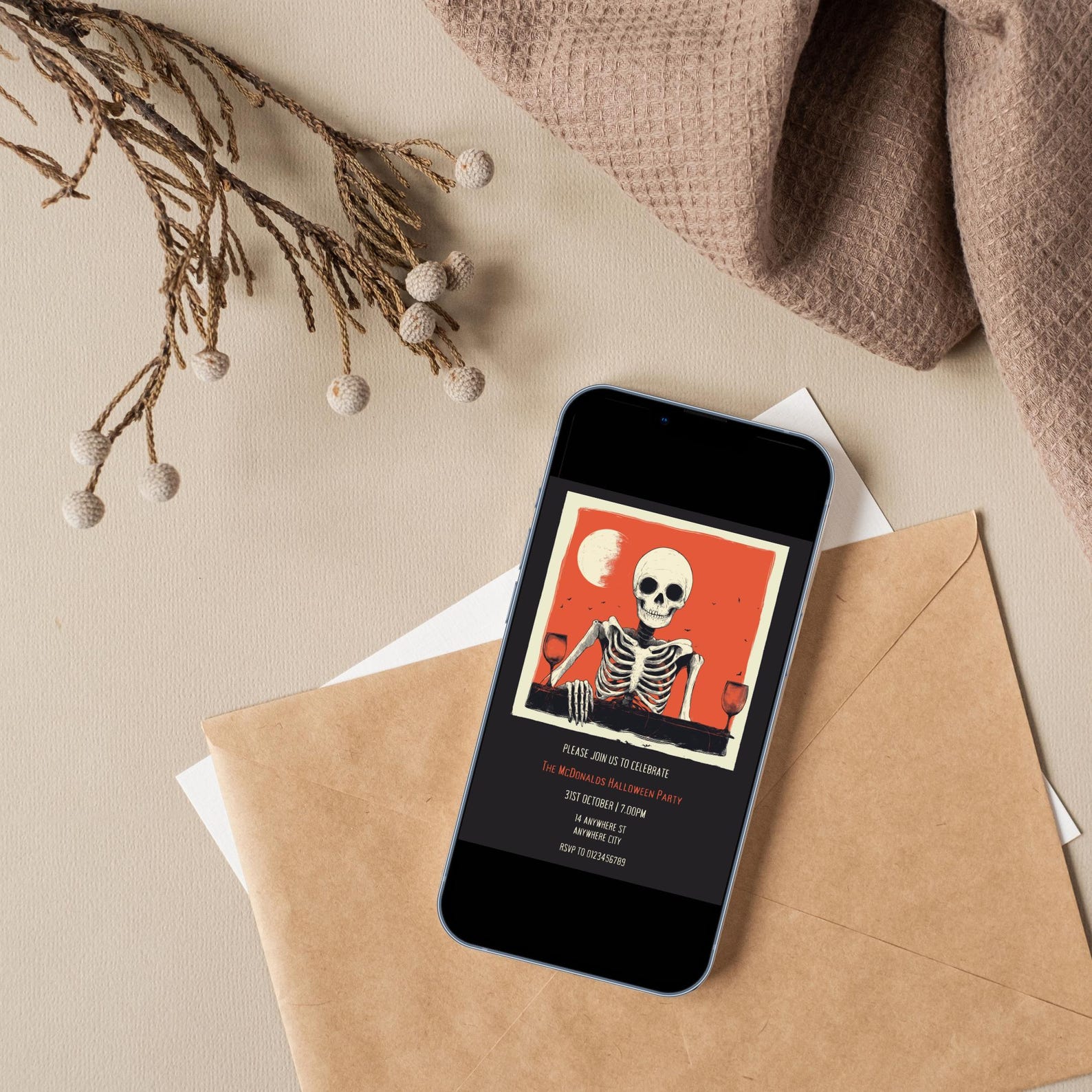 Skeleton Invitation for Halloween Party, Printable Skeleton Halloween ...