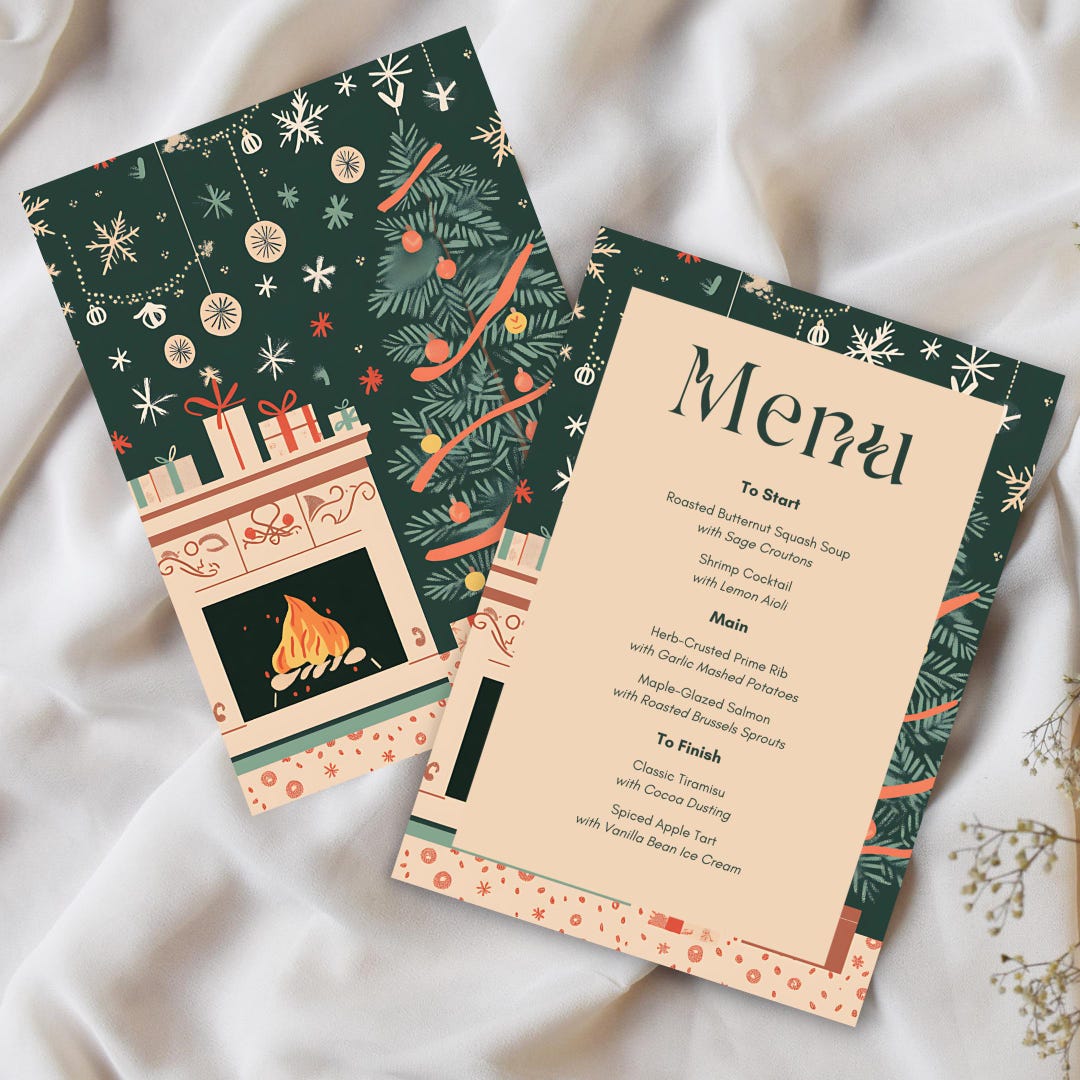 Printable Christmas Menu, Traditional Christmas Menu for Christmas ...
