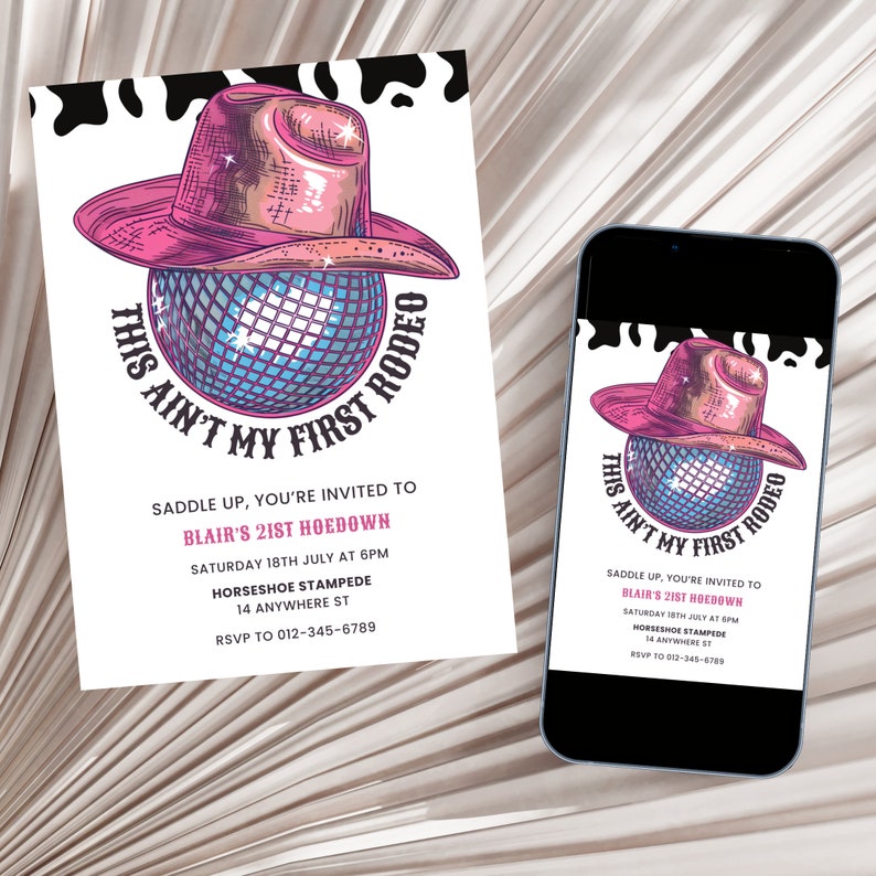 Cowgirl Disco Invitation, Cowgirl Disco Ball Invite Template, Wild West ...