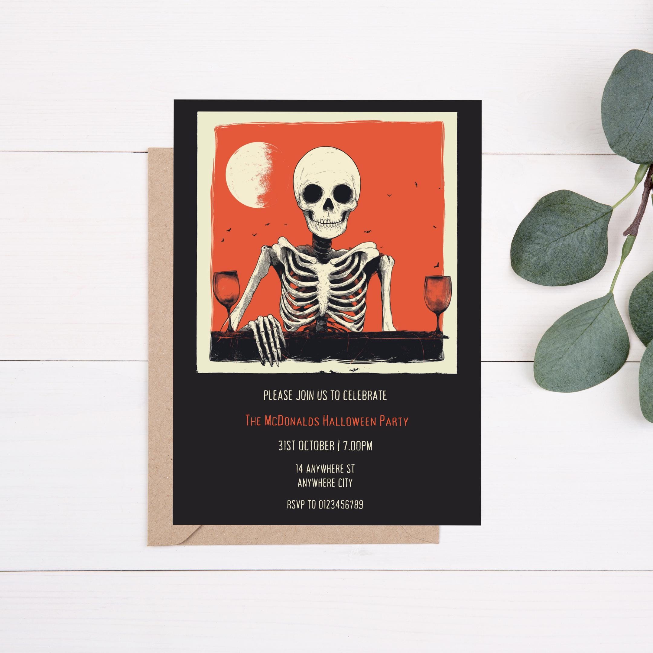 Skeleton Invitation for Halloween Party, Printable Skeleton Halloween ...