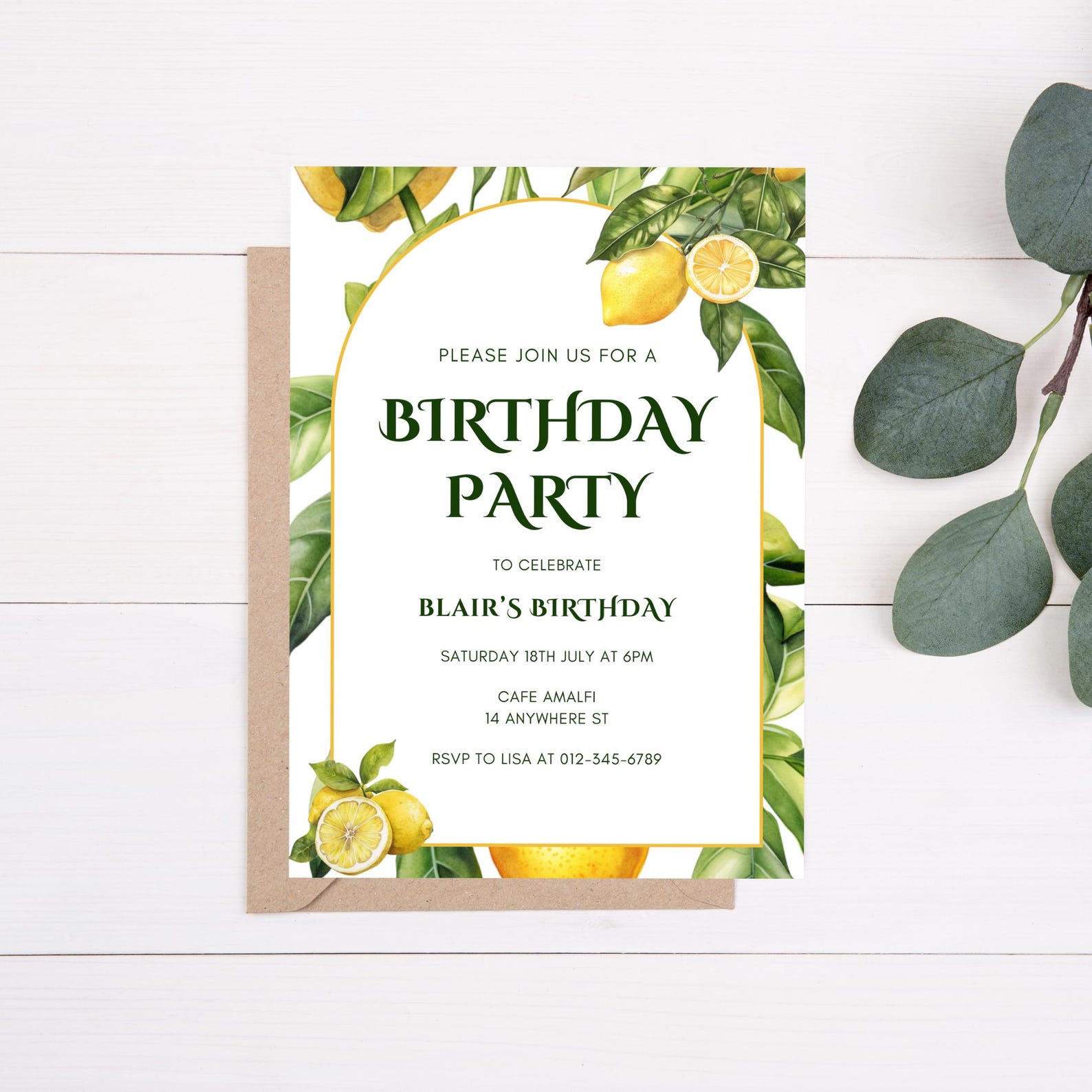 Lemon Invitation, Lemon Birthday Party Invitation, Printable Lemon ...