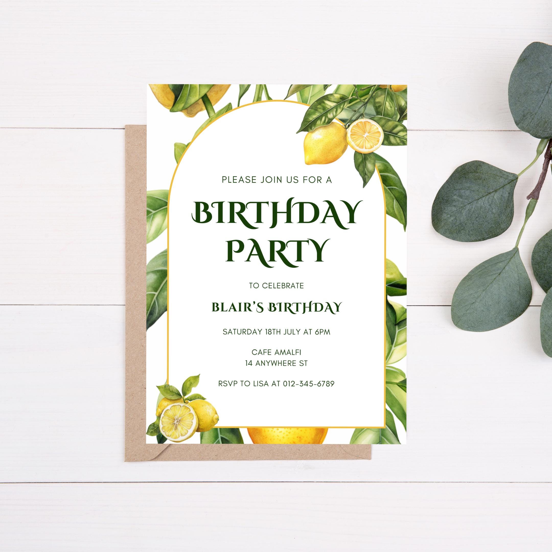 Lemon Invitation, Lemon Birthday Party Invitation, Printable Lemon ...