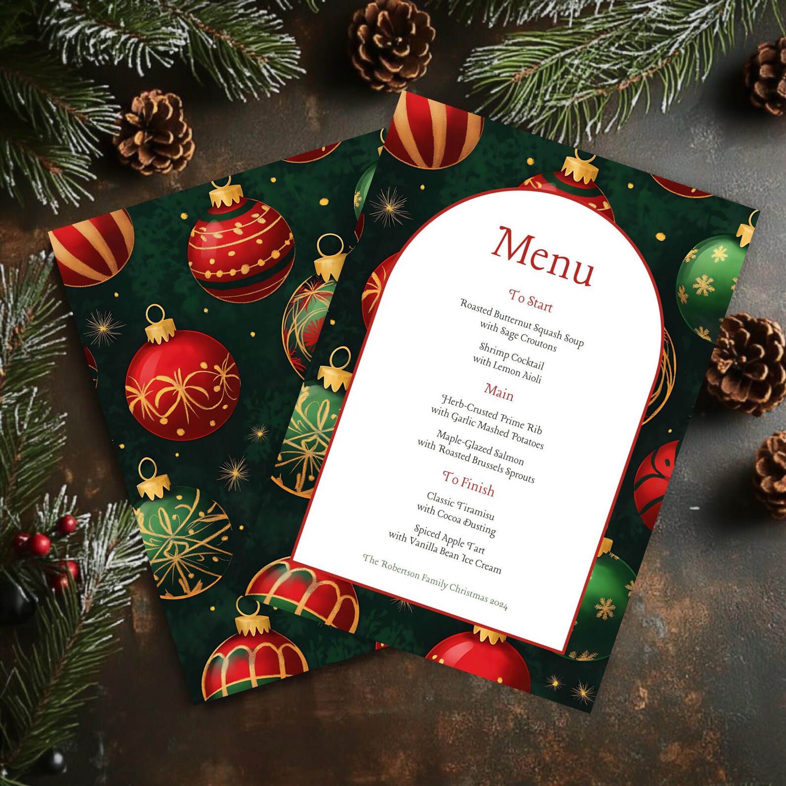 Festive Christmas Menu, Editable Green and Red Christmas Menu, Double ...