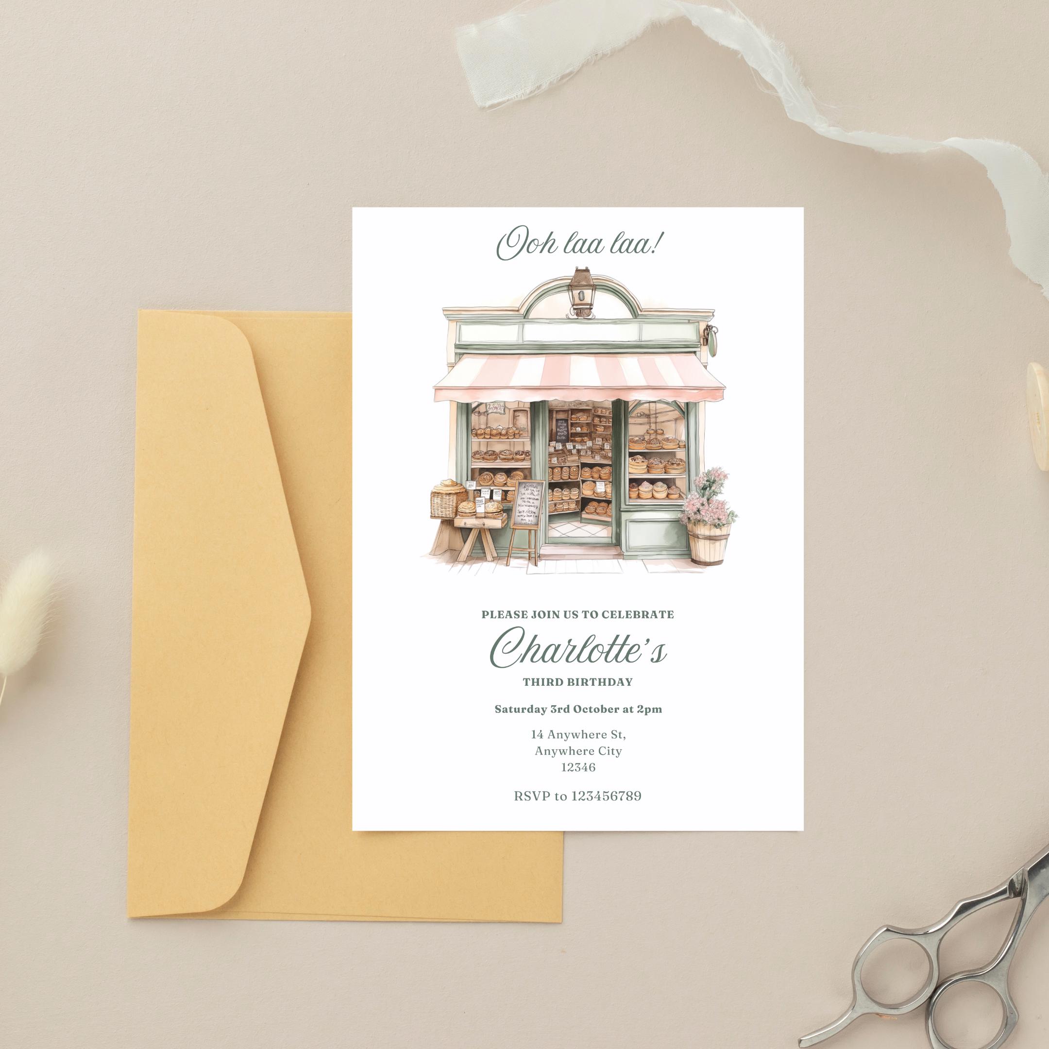 Printable Paris Bakery Invitation, Editable French Patisserie Invite ...