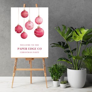 Christmas Party Welcome Sign, Pink Baubles Christmas Welcome Poster ...