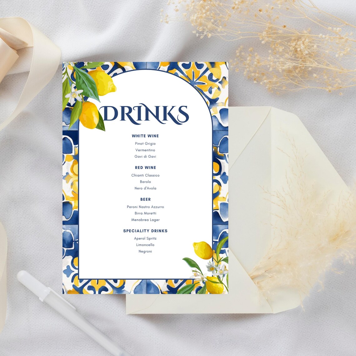 Printable Lemon Drinks Menu, Editable Lemon Bar Menu, Mediterranean ...