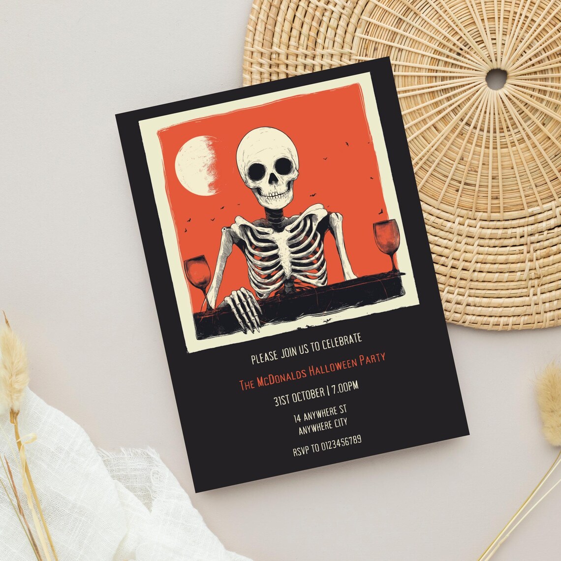 Skeleton Invitation for Halloween Party, Printable Skeleton Halloween ...