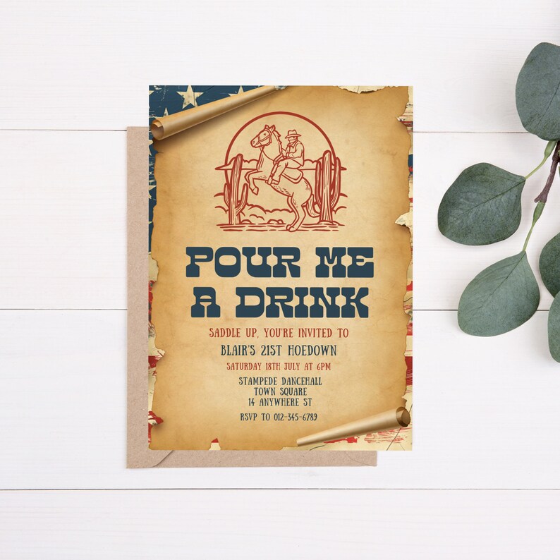 Country Western Birthday Invitation Template, Wild West Party, Pour Me ...