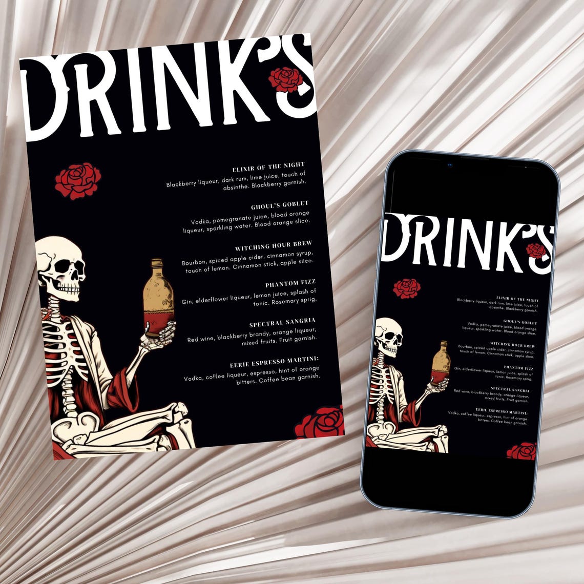 Printable Halloween Bar Menu, Halloween Cocktail Menu, Editable ...