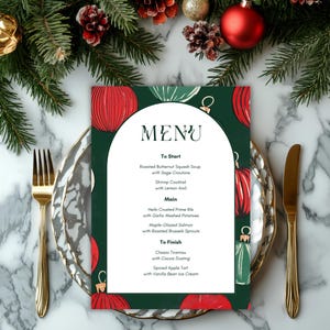 Printable Christmas Menu, Red and Green Baubles, Editable Christmas ...
