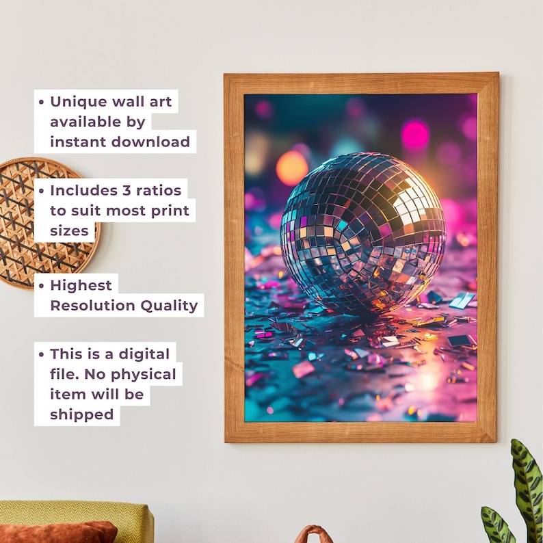 Disco Ball Smash Wall Art, Printable Mirror Ball Wall Decor, Preppy ...