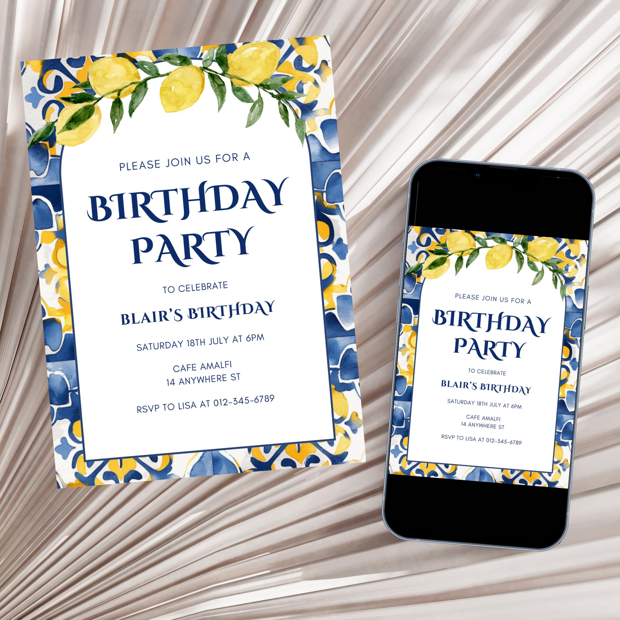 Printable Lemon Invitation for Birthday Party, Editable Lemon Birthday ...