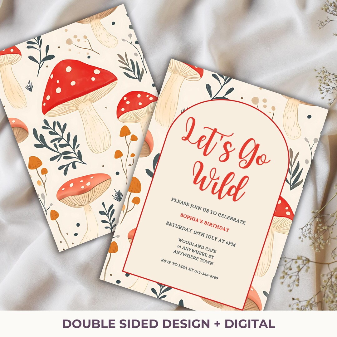Whimsical Mushroom Invite, Printable Woodland Theme Invitation for ...