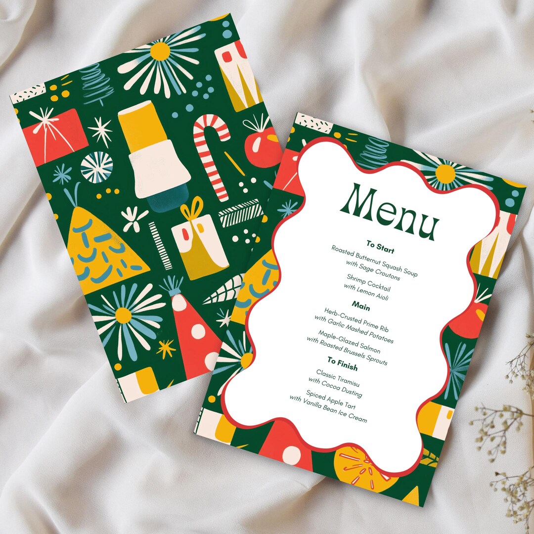 Bold and Bright Christmas Menu Template, Editable Modern Christmas Menu ...
