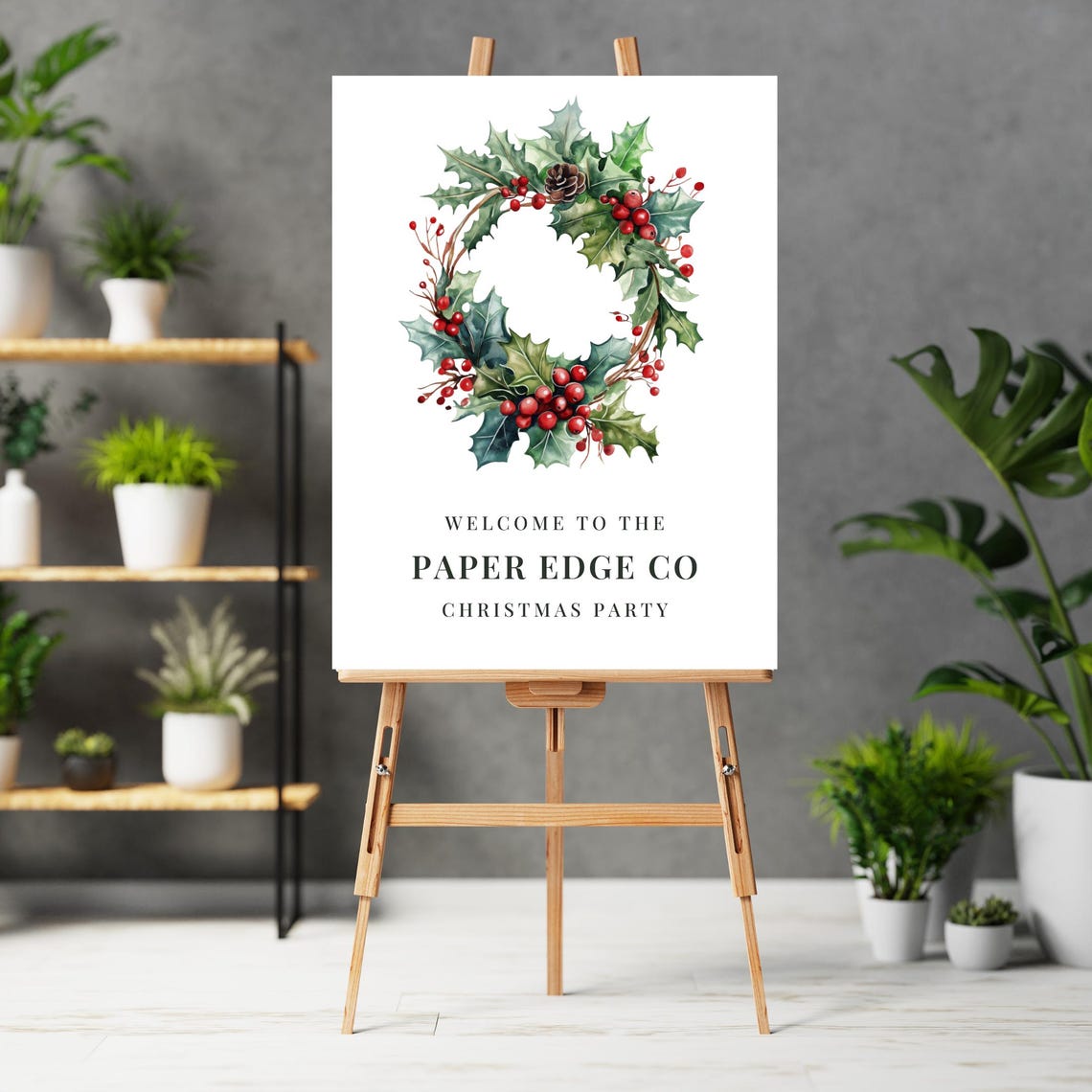 Printable Christmas Welcome Sign, Simple Holly Wreath Sign for ...