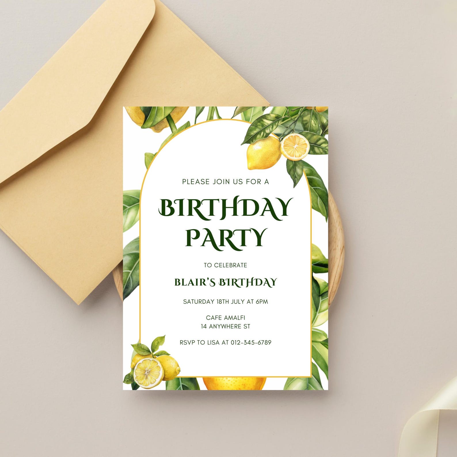 Lemon Invitation, Lemon Birthday Party Invitation, Printable Lemon ...