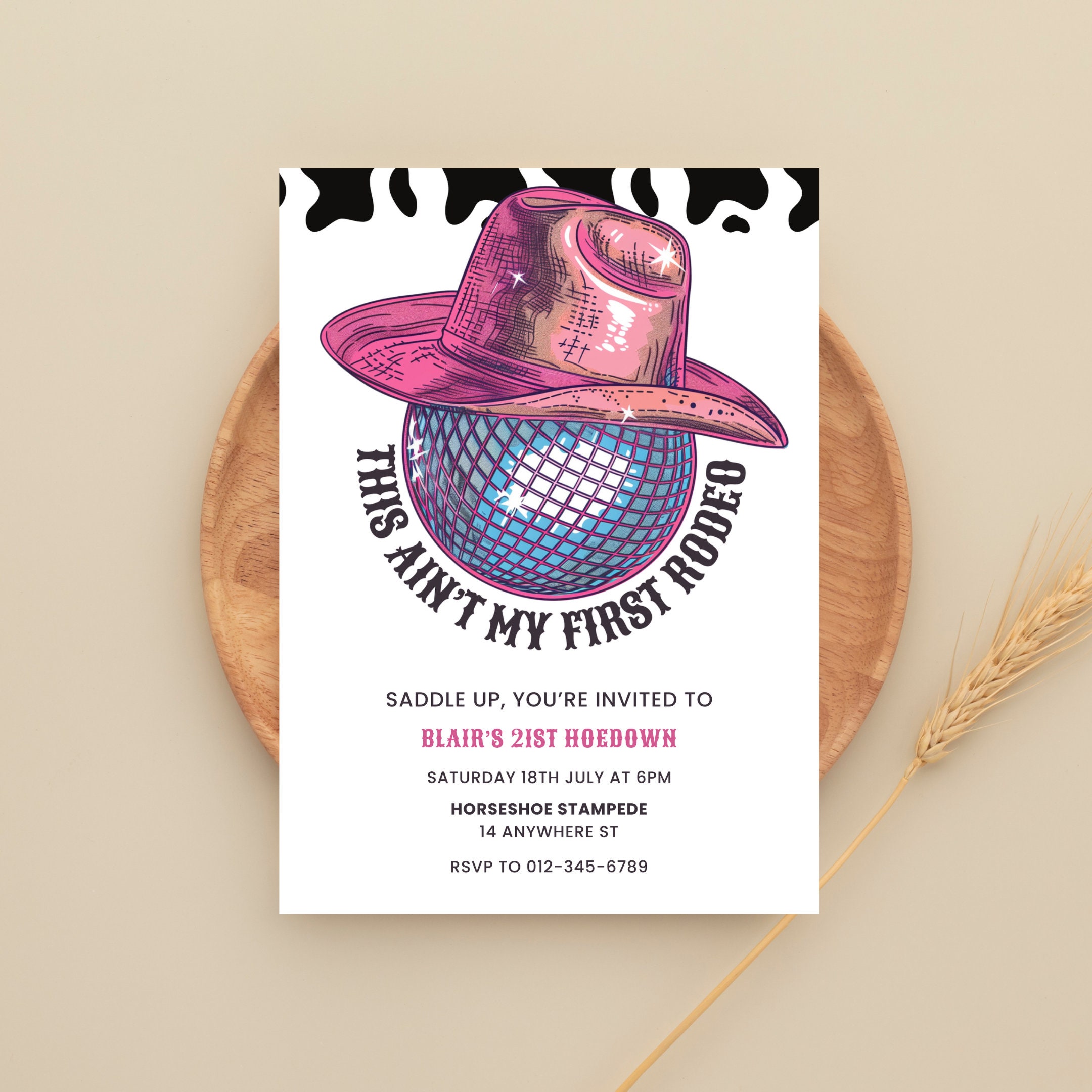 Cowgirl Disco Invitation, Cowgirl Disco Ball Invite Template, Wild West ...