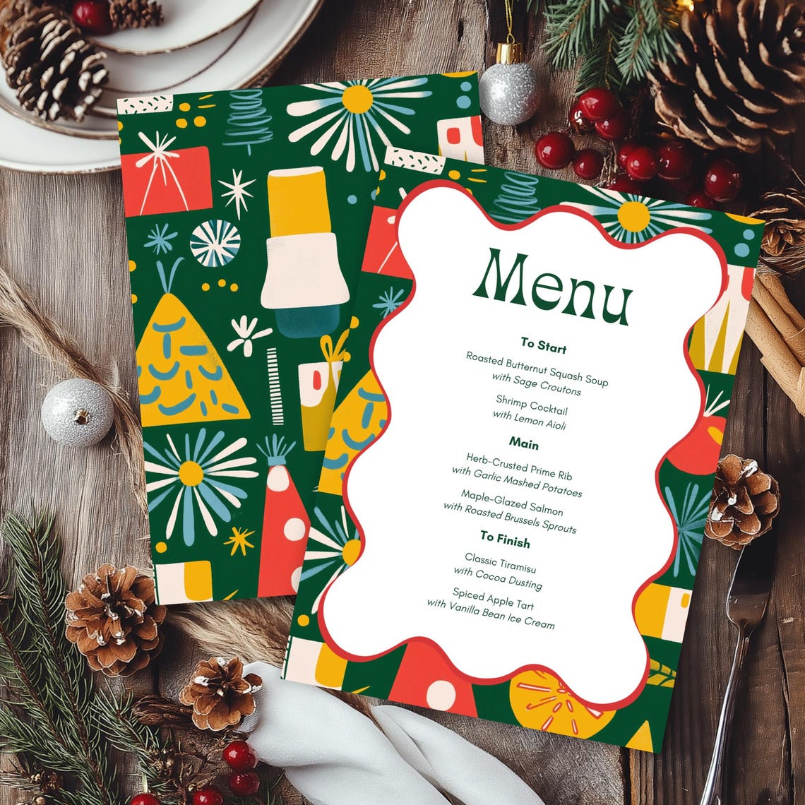 Bold and Bright Christmas Menu Template, Editable Modern Christmas Menu ...