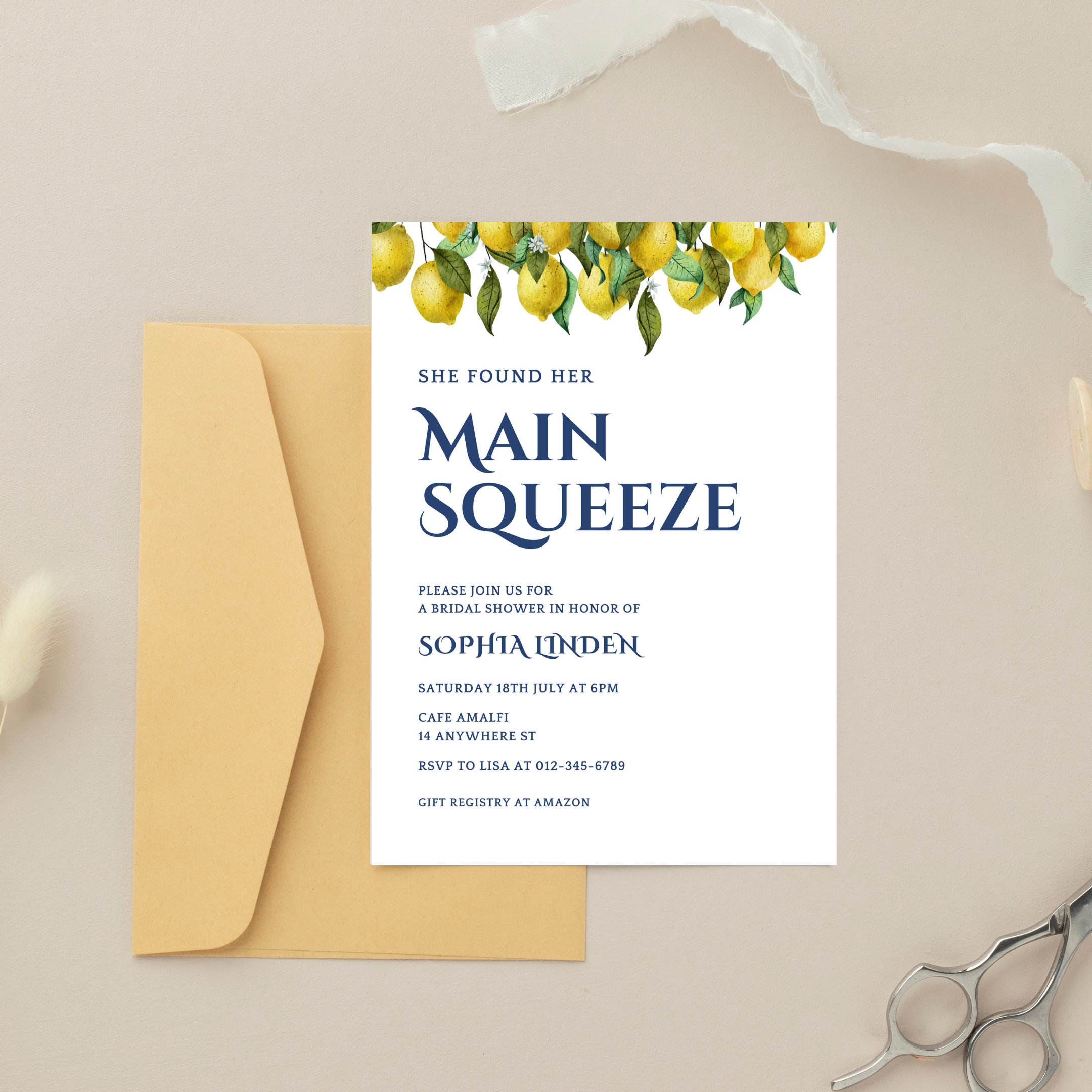 Lemon Invitation for Bridal Shower, Minimal Lemon Bridal Shower Invite ...
