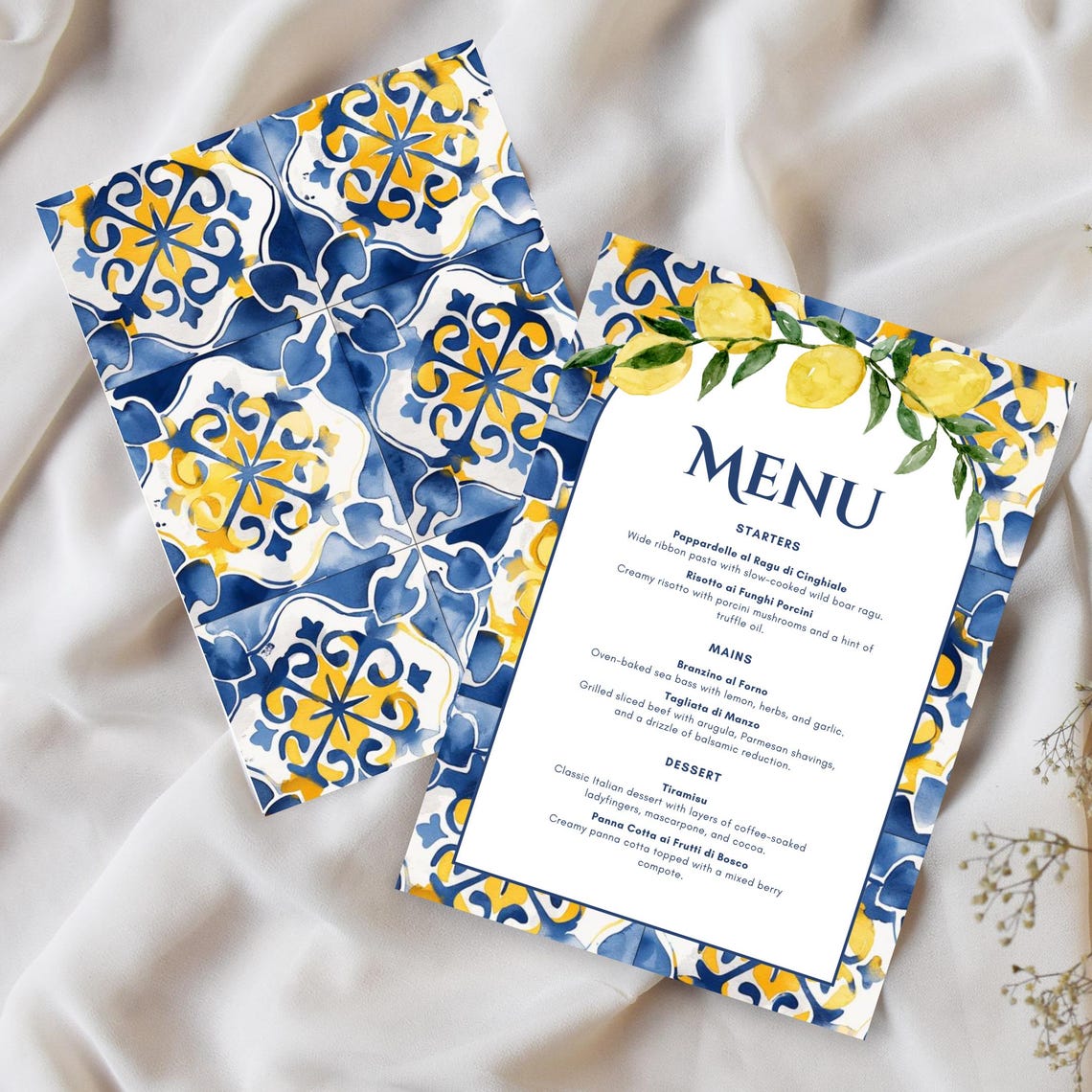 Printable Lemon Menu Template, Editable Mediterranean Wedding Menu ...
