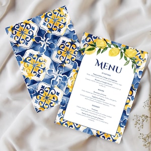 Printable Lemon Menu Template, Editable Mediterranean Wedding Menu ...