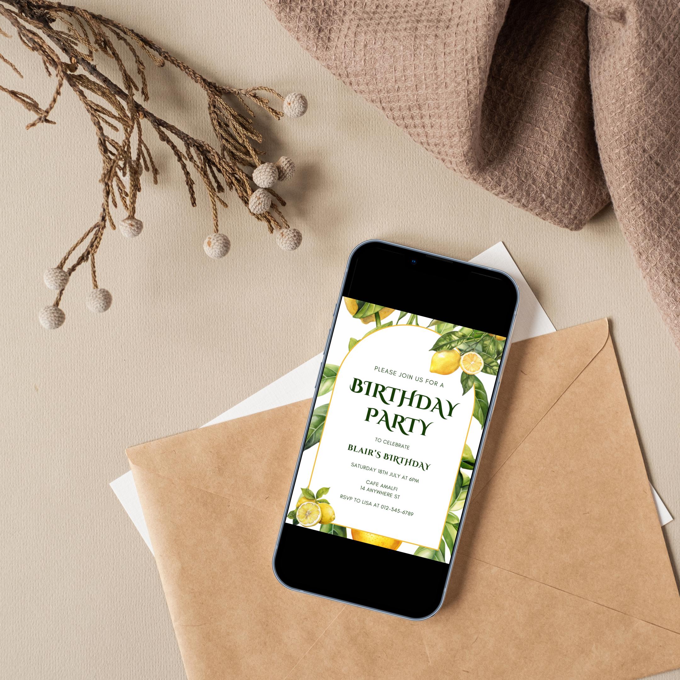 Lemon Invitation, Lemon Birthday Party Invitation, Printable Lemon ...