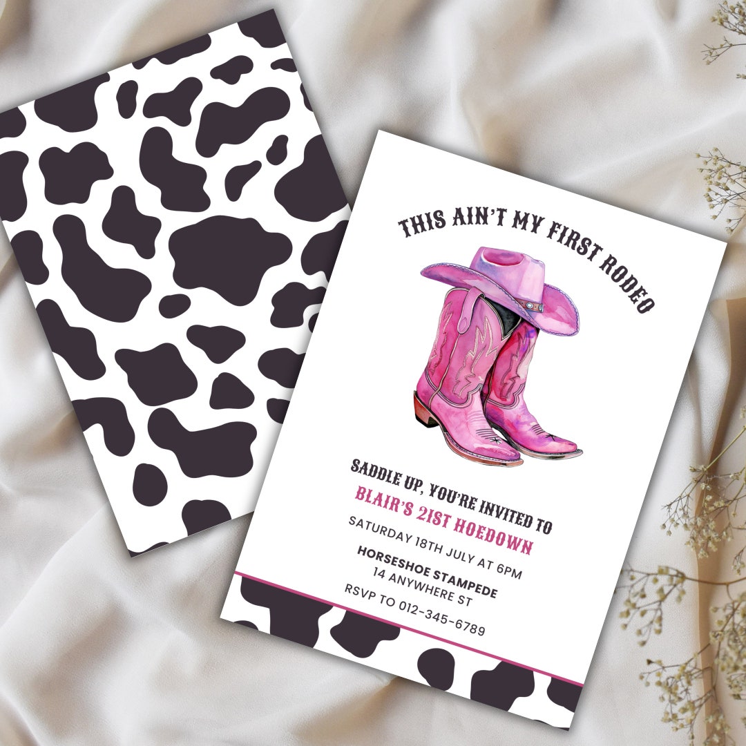 Cowgirl Invite, Cowgirl Party Invite, Cowprint Invitation, Editable ...