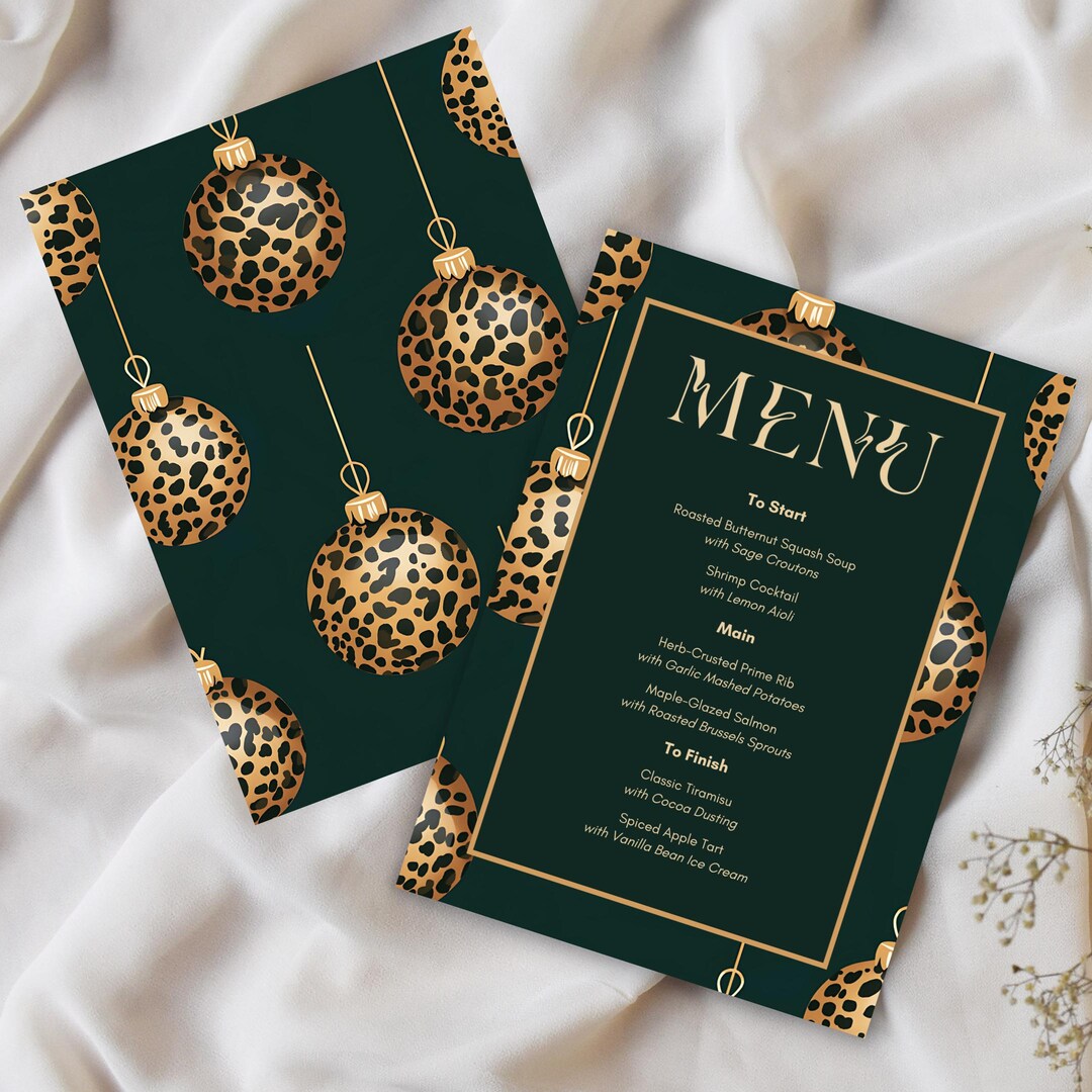 Leopard Print Festive Menu Template, Modern Printable Christmas Menu ...