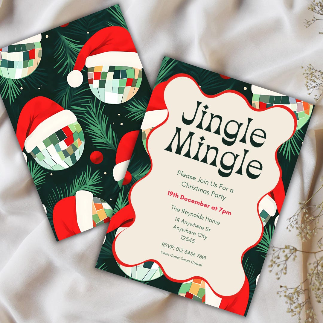 Mirrorball Holiday Invitation, Printable Jingle Mingle Invitation ...