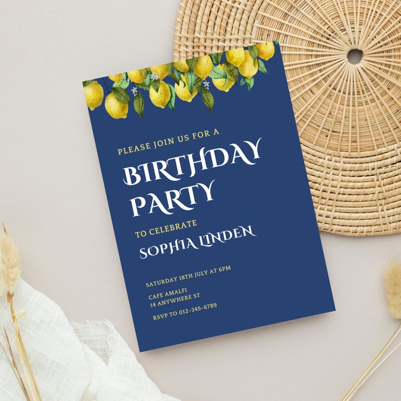Lemon Birthday Invitation, Editable Minimal Lemon Invitation, Lemon ...