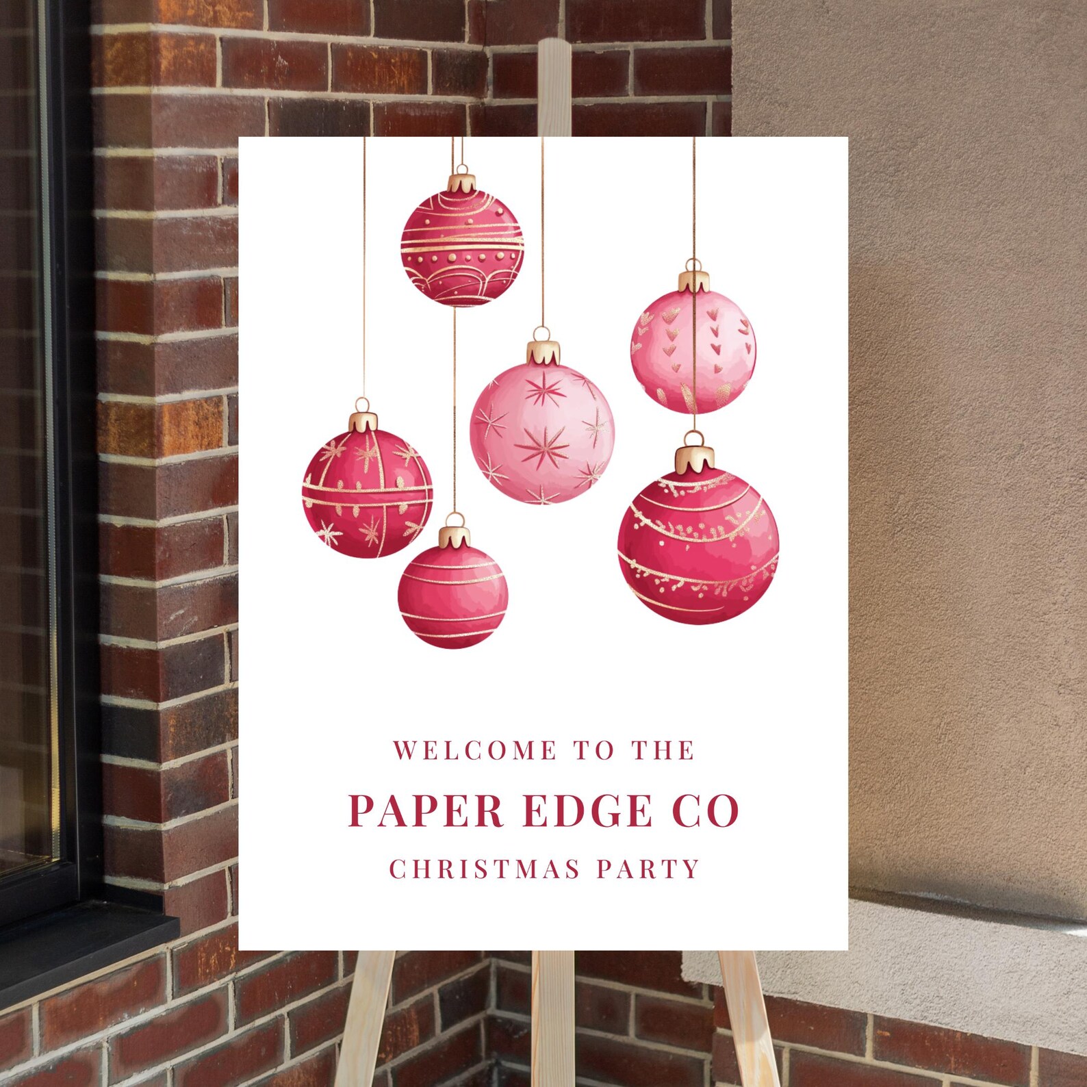 Christmas Party Welcome Sign, Pink Baubles Christmas Welcome Poster ...