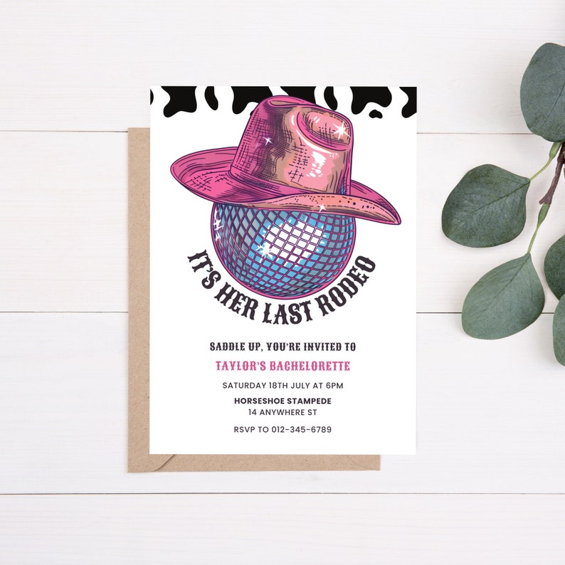 Cowgirl Bachelorette Party Invitation, Cowgirl Disco Hen Party Invite ...