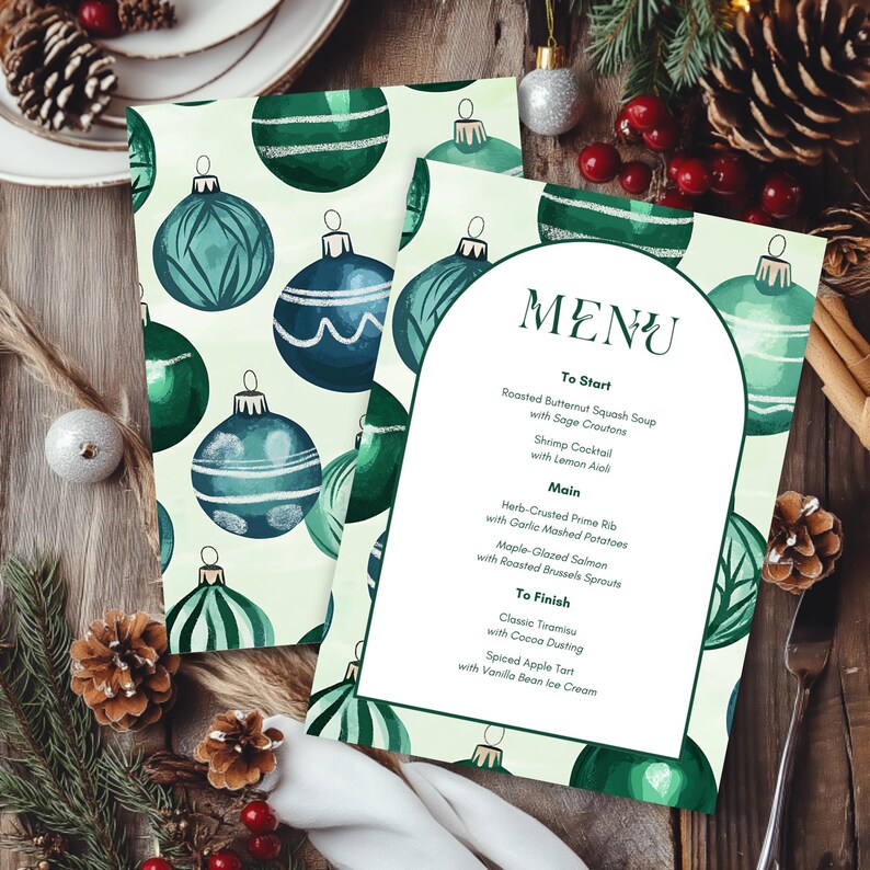 Printable Christmas Menu, Editable Green Holiday Dinner Party Menu ...