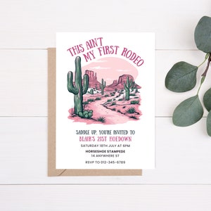 This Ain't My First Rodeo Birthday Invitation Template, Minimal Cowgirl ...