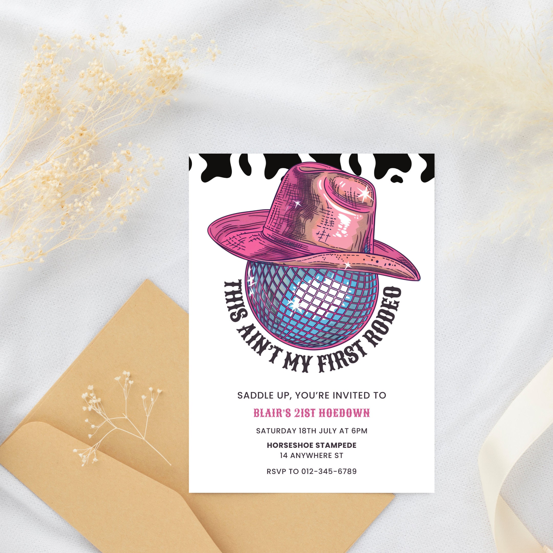 Cowgirl Disco Invitation, Cowgirl Disco Ball Invite Template, Wild West ...