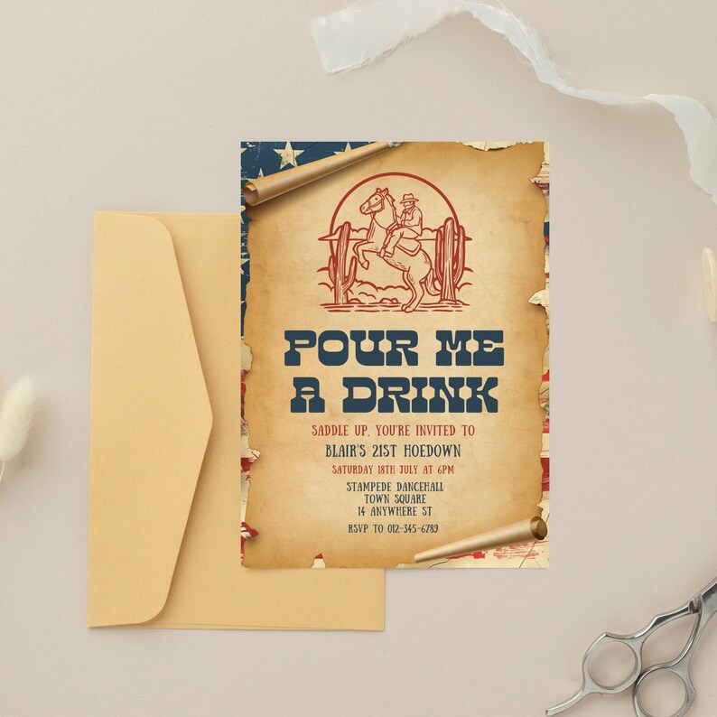 Country Western Birthday Invitation Template, Wild West Party, Pour Me ...