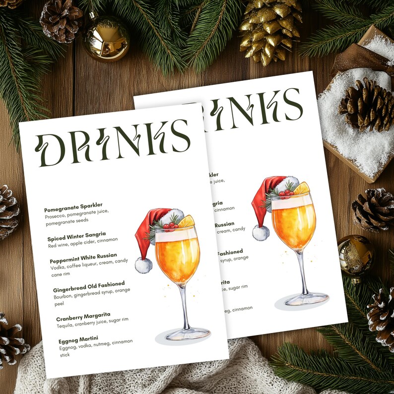 Christmas Drinks Menu, Printable Festive Drinks Menu, Editable ...
