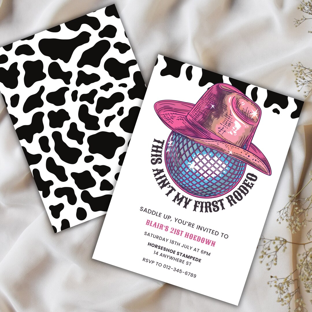 Cowgirl Disco Invitation, Cowgirl Disco Ball Invite Template, Wild West ...