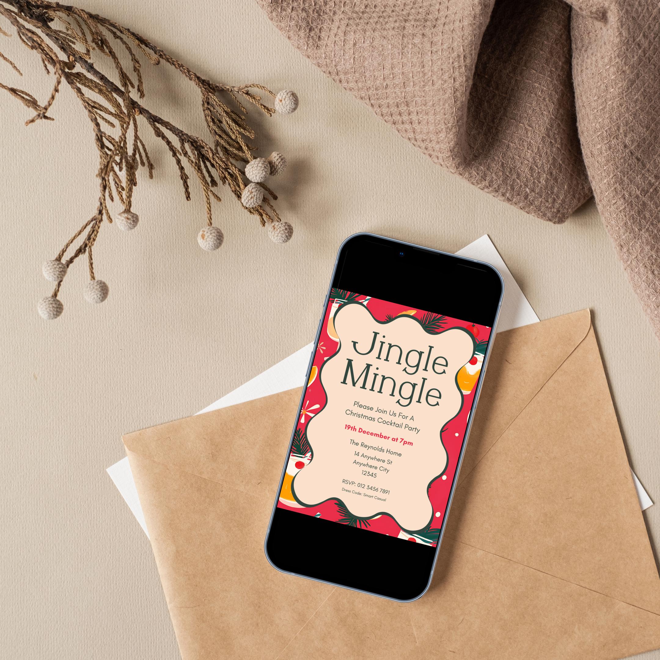 Christmas Cocktail Party Invitation, Printable Jingle Mingle Invitation ...