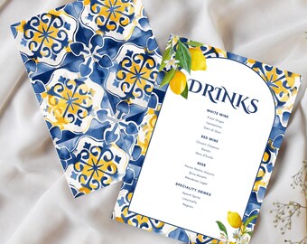 Printable Lemon Menu Template, Editable Mediterranean Wedding Menu ...