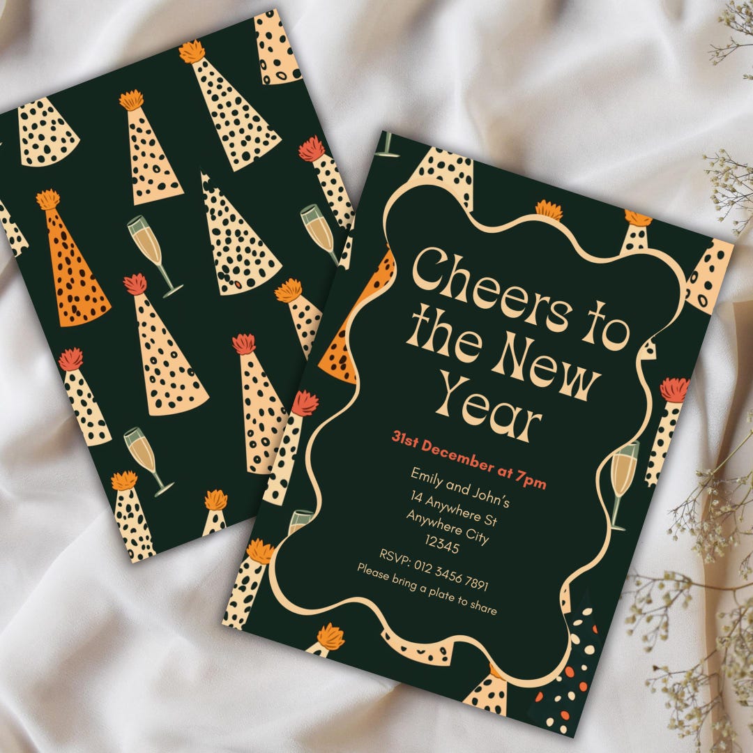 New Years Invitation, Leopard Print NYE Invite, Printable New Years ...
