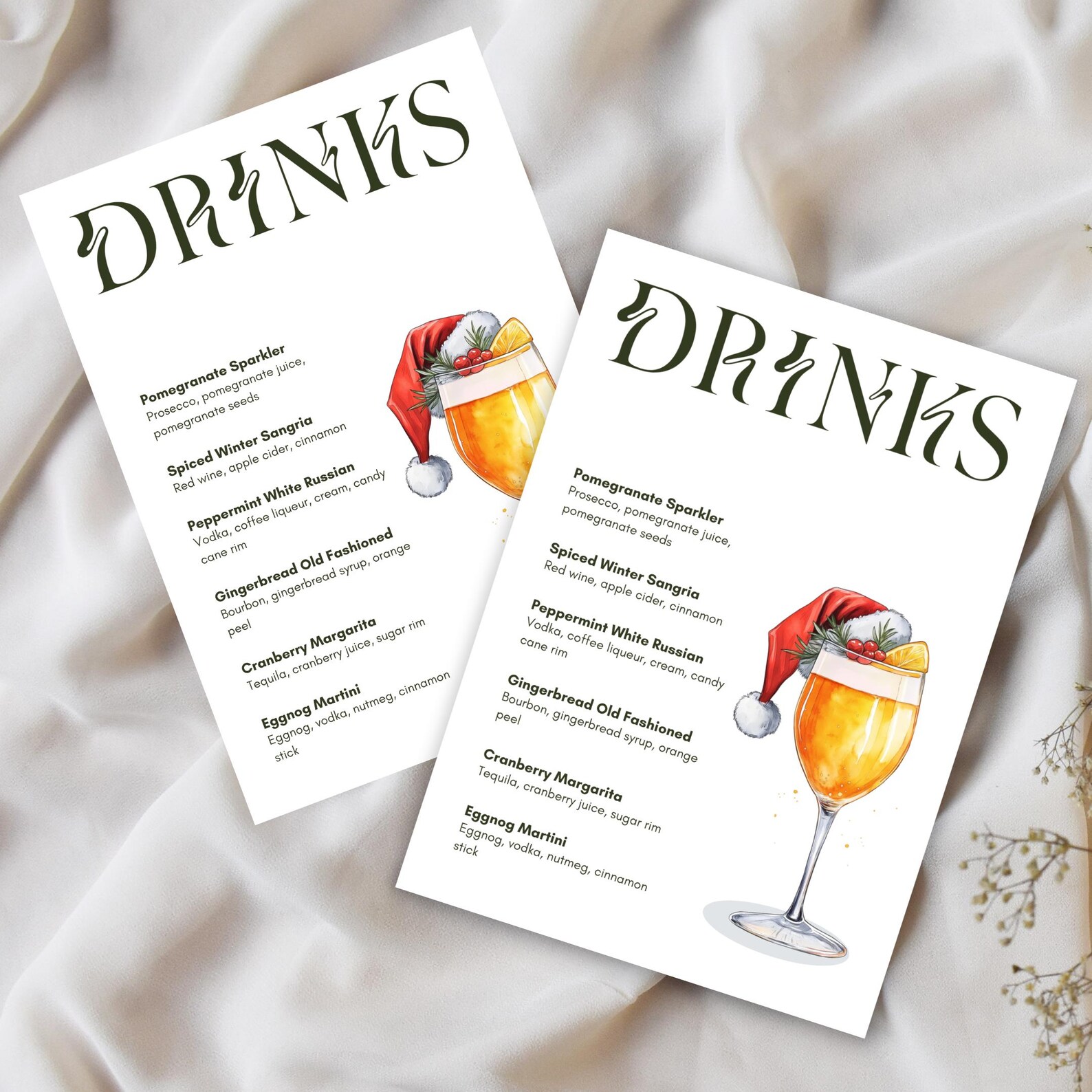 Christmas Drinks Menu, Printable Festive Drinks Menu, Editable ...